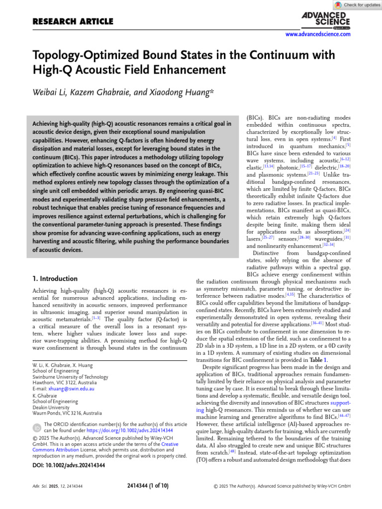 Advanced Science - 2025 - Li - Topology Optimized Bound States in The ...