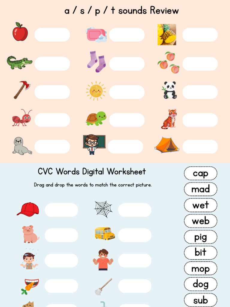 CVC Words Digital Worksheet in Blue Green Simple Style | PDF