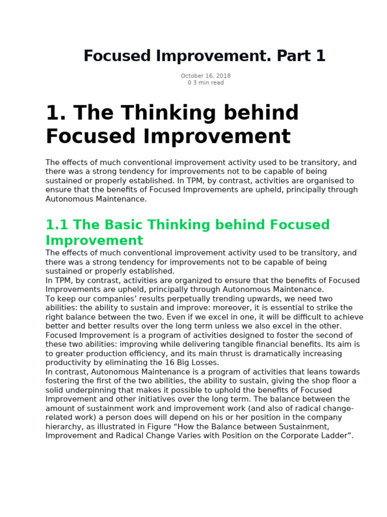 Focused Improvement. Part 1 | PDF | Variance | Standard Deviation