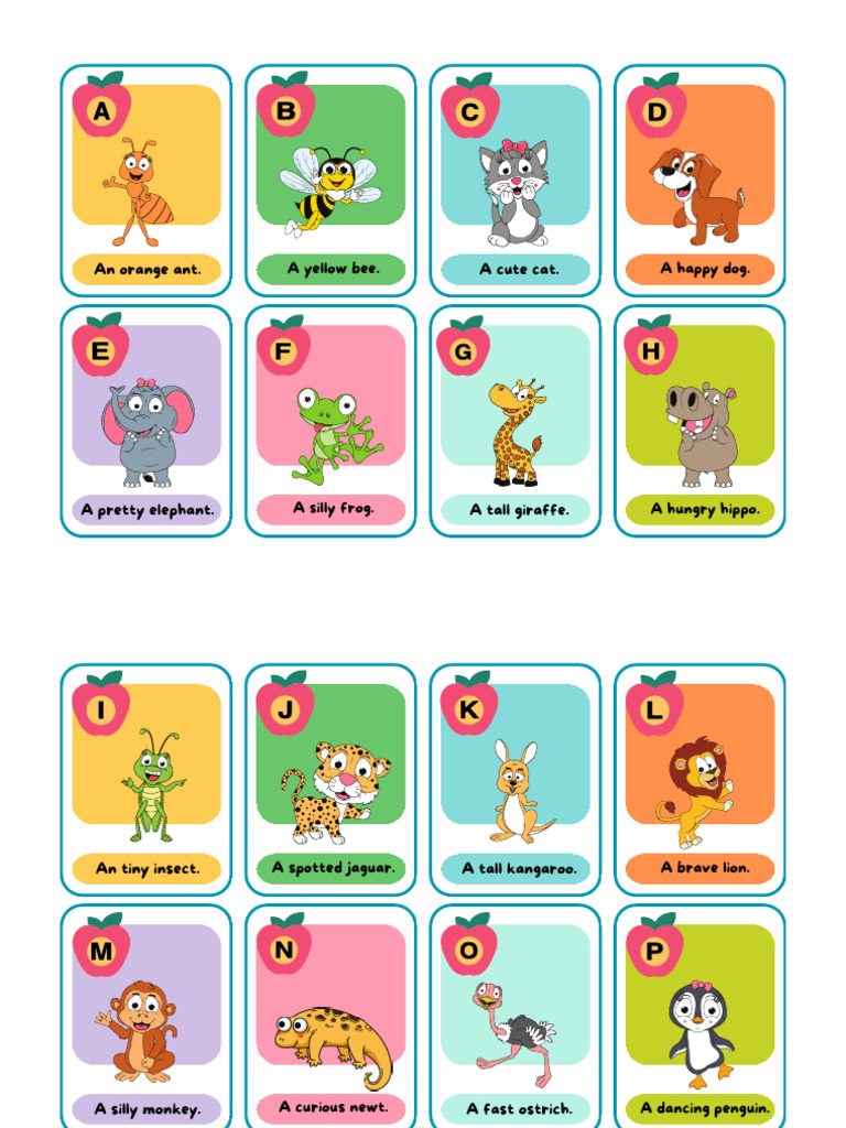 ELA English Vocabulary Alphabet Flashcards in Colorful Illustrated ...