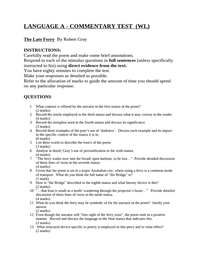 Commentary Test Two The Late Ferry | PDF