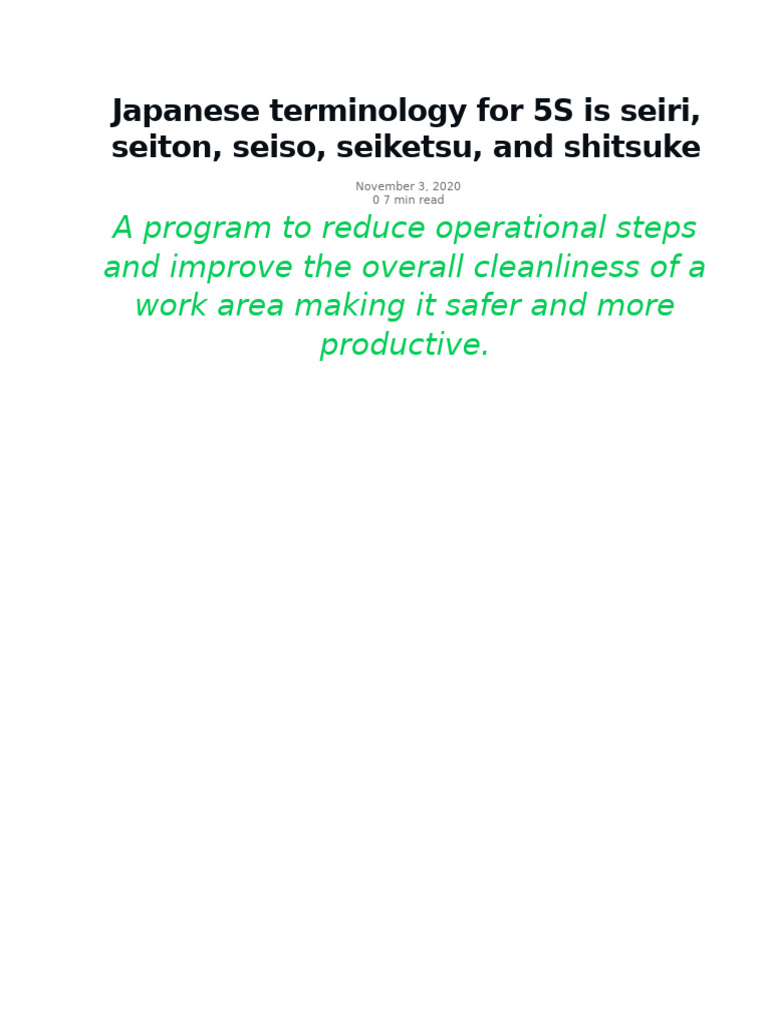 Japanese Terminology For 5S Is Seiri, Seiton, Seiso, Seiketsu, and ...