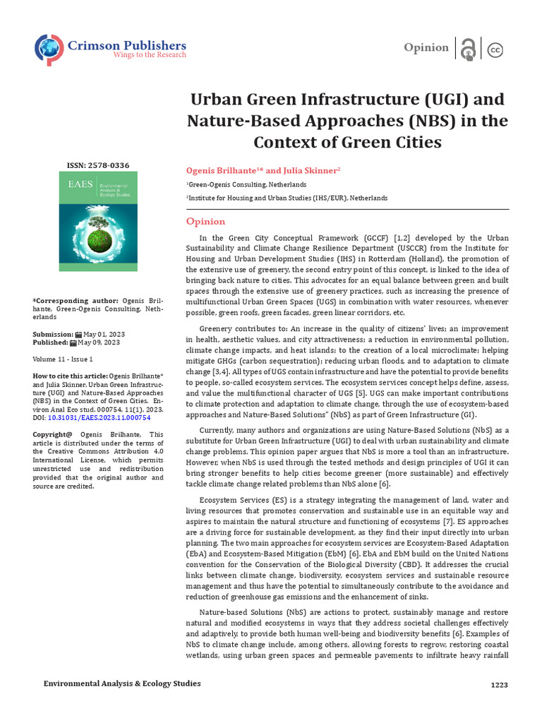 Urban Green Infrastructure UGI and Nature-Based AP | PDF ...