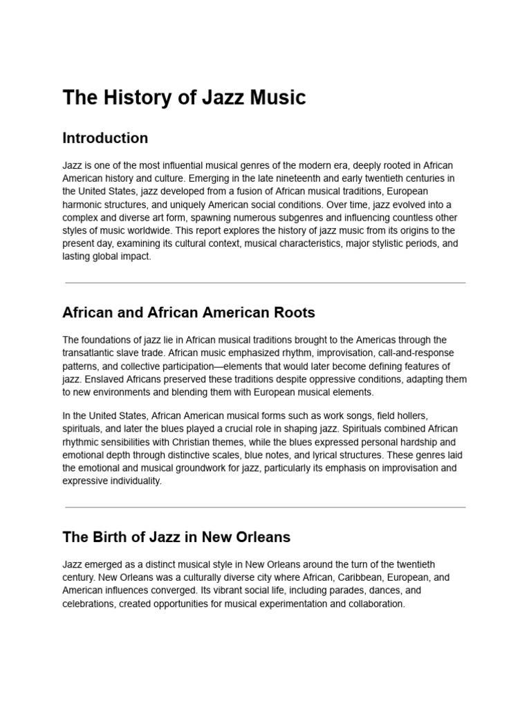 The History of Jazz Music | PDF | Jazz | American Popular Music