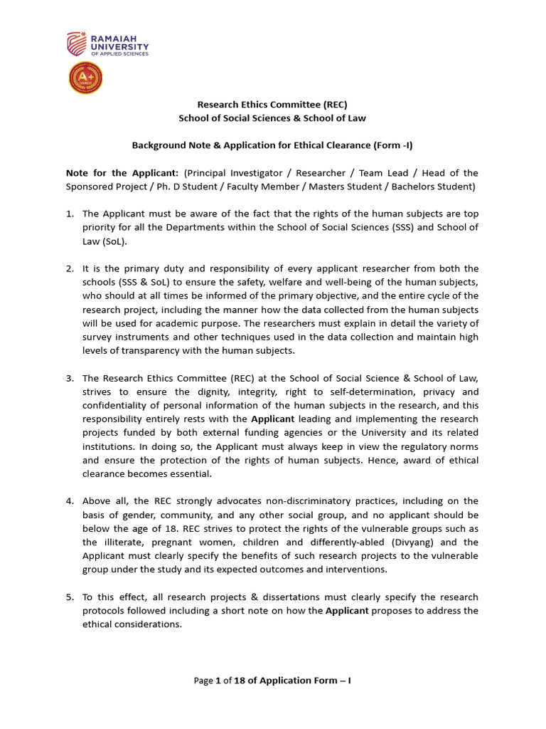 Research Ethics Committee Background Note and Application-1 | PDF ...