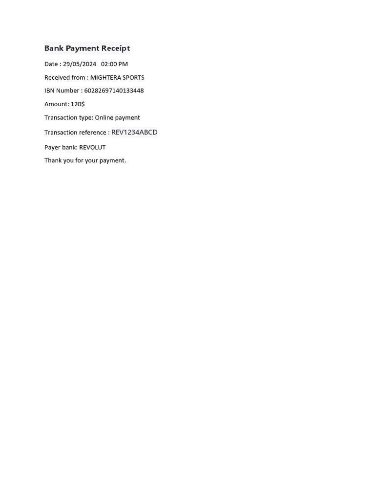 Bank Payment Receipt | PDF