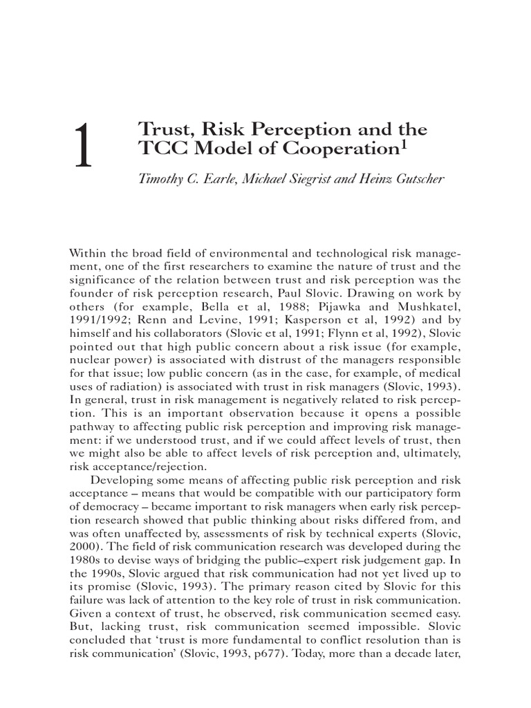 Trust Risk Perception and The TCC Model of Cooperation1 | PDF | Risk ...