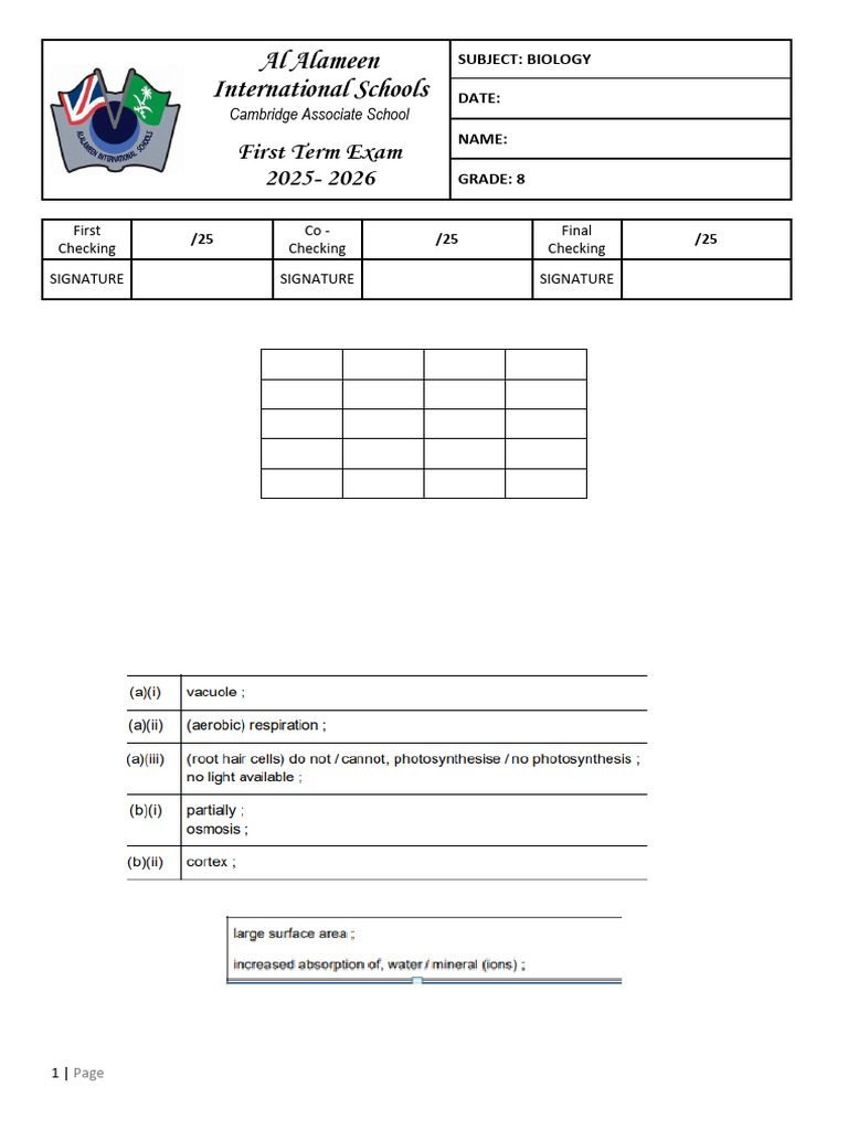 Marking Key Biology Grade 8 Varient 1 | PDF