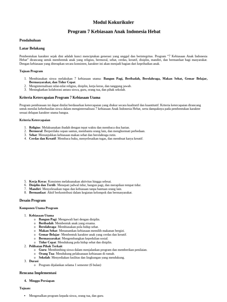 Modul Program 7 Kebiasaan Anak Hebat | PDF
