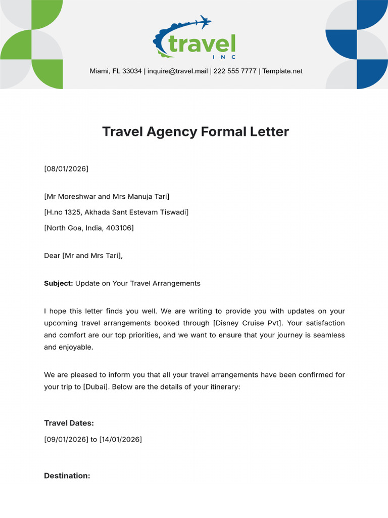 Travel Agency Formal Letter Template | PDF