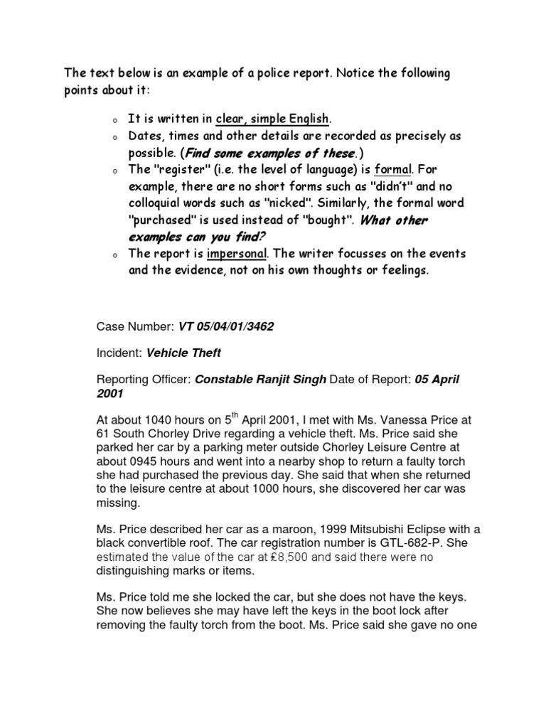 The Text Below Is An Example of A Police Report | PDF | Theft | Misconduct