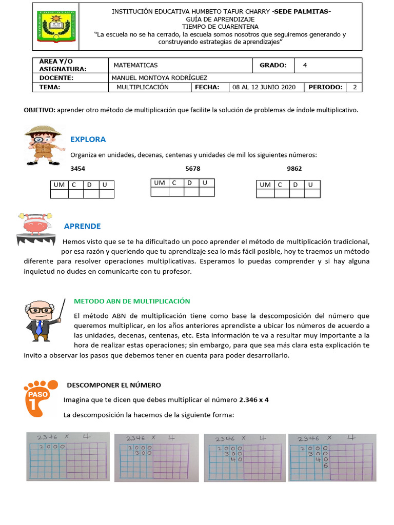Guía de Matematicas - Metodo Abn de Multiplicación - Grado 4 - Junio 8 ...