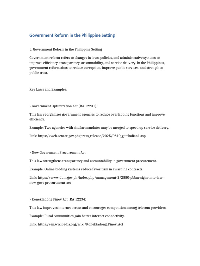 Government Reform Philippine Setting | PDF | Corruption | Economies