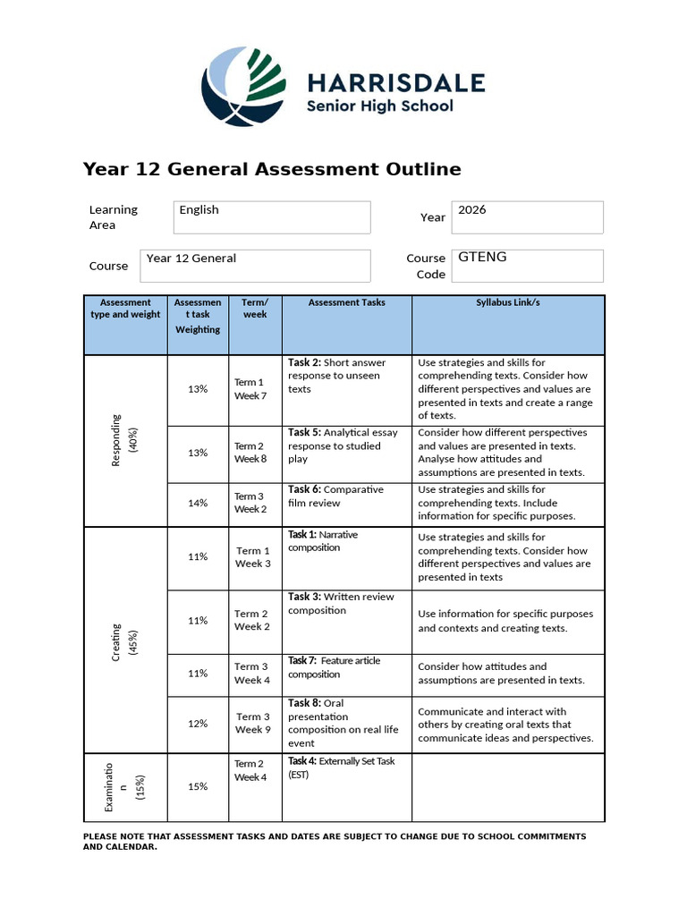Y12 General Course Outline 2026 | PDF | Narrative | Narration