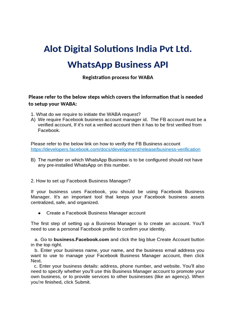 WABA Details Document | PDF | Facebook | Computing