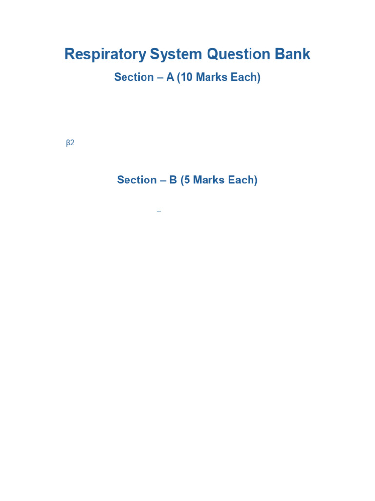Respiratory System Question Bank | PDF