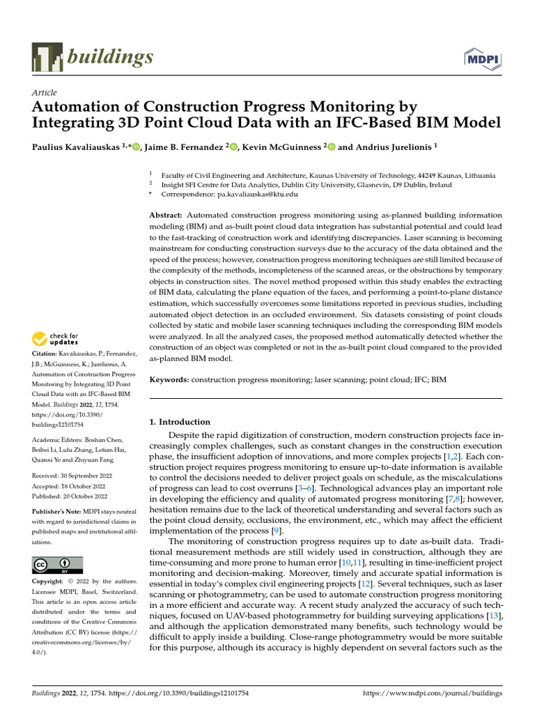 Automation of Construction Progress Monitoring by Integrating 3D Point ...