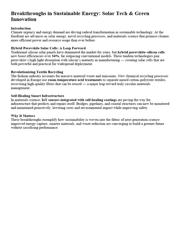 Breakthroughs in Sustainable Energy | PDF