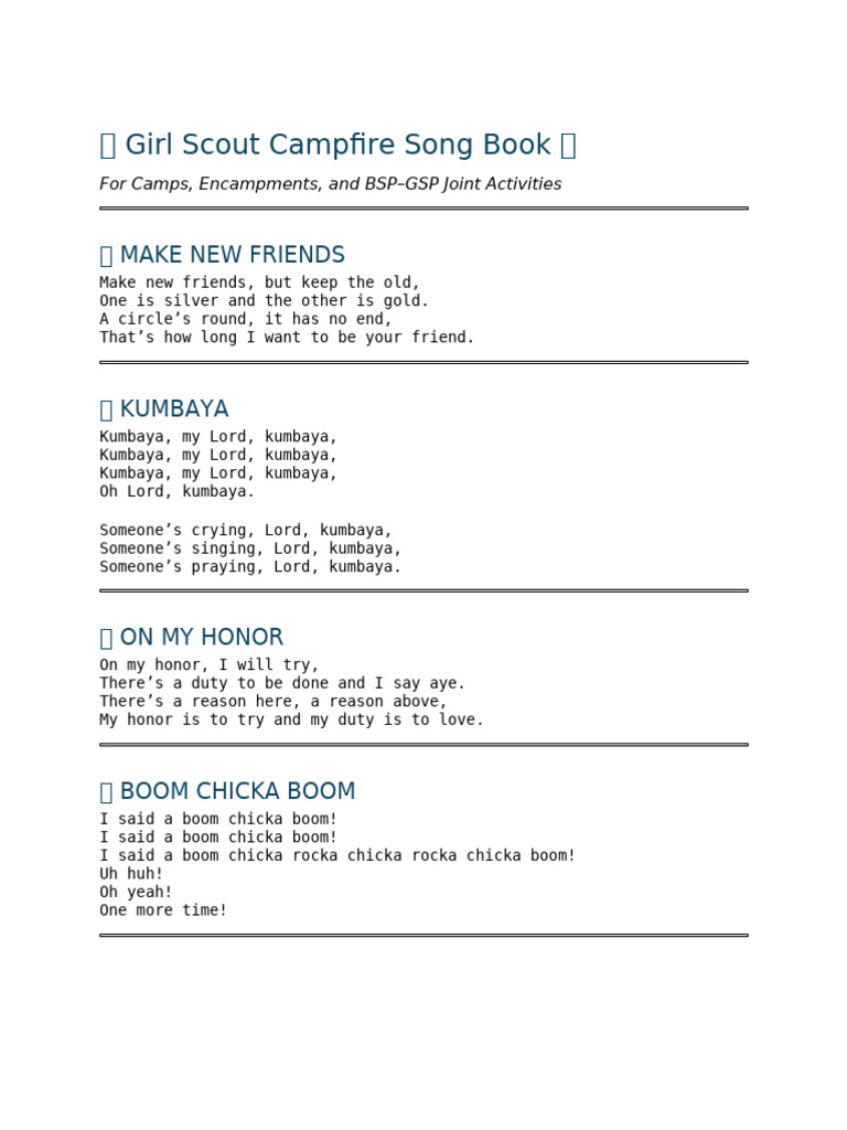 Girl Scout Campfire Song Book | PDF