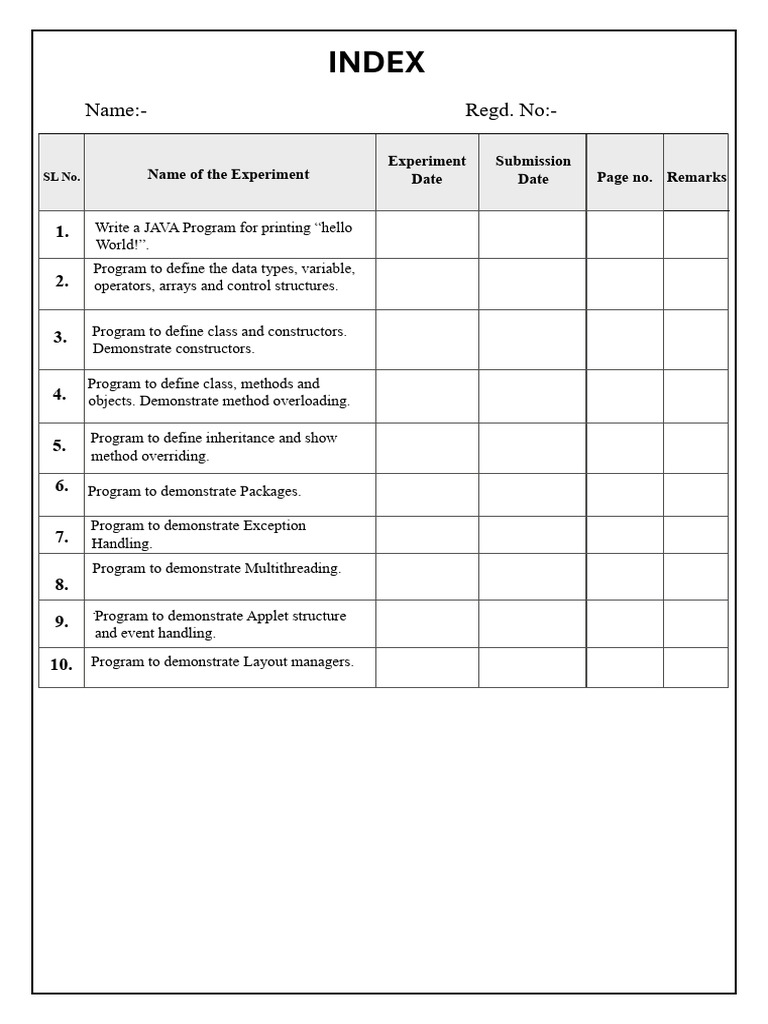 Index Page (Java) | PDF