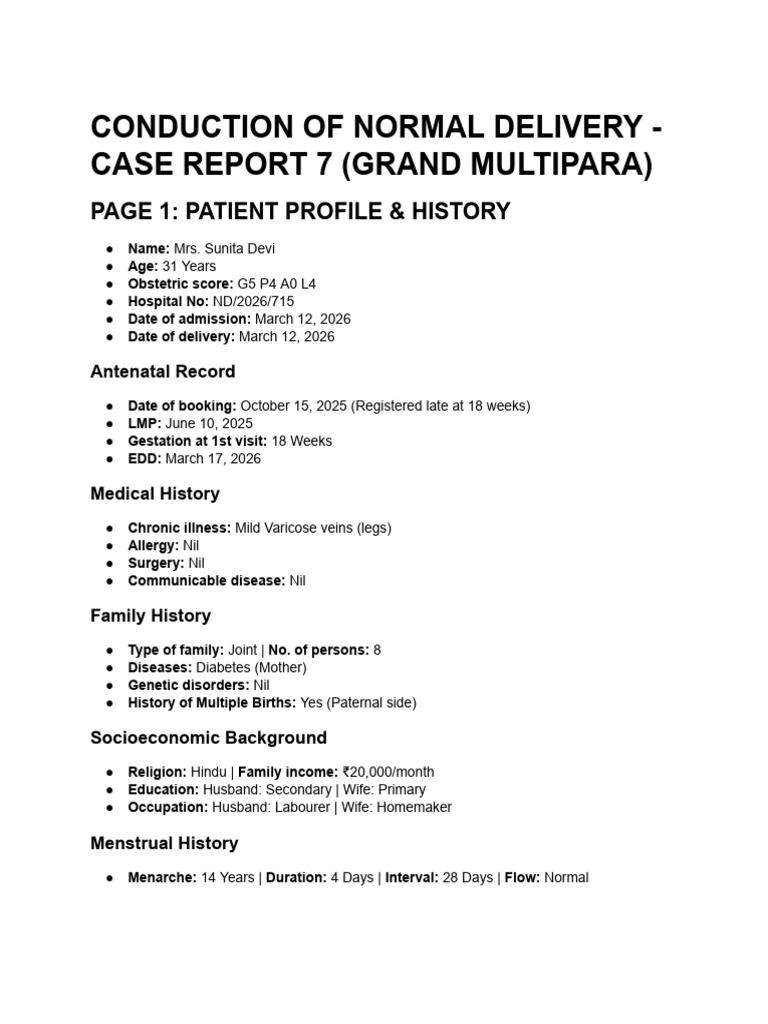 Conduction of Normal Delivery Case Report 7 | PDF | Childbirth | Placenta