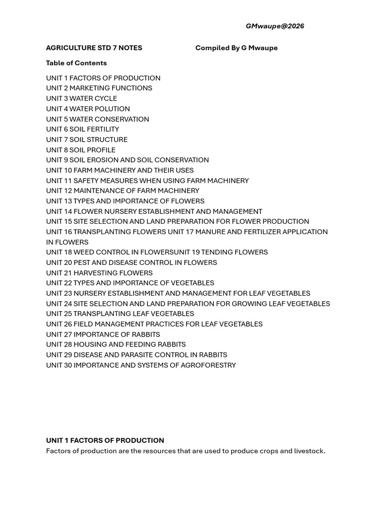 AGRICULTURE STD 7 NOTES O.G | PDF | Soil | Vegetables