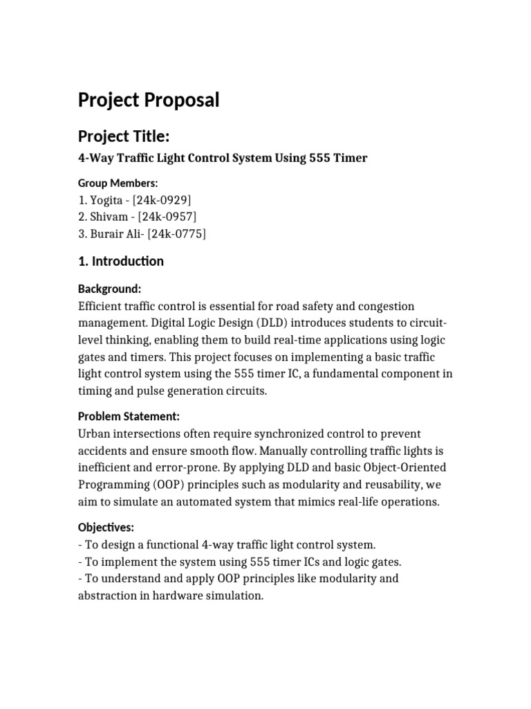 DLD 4 Way Traffic Light Proposal | PDF | System | Simulation