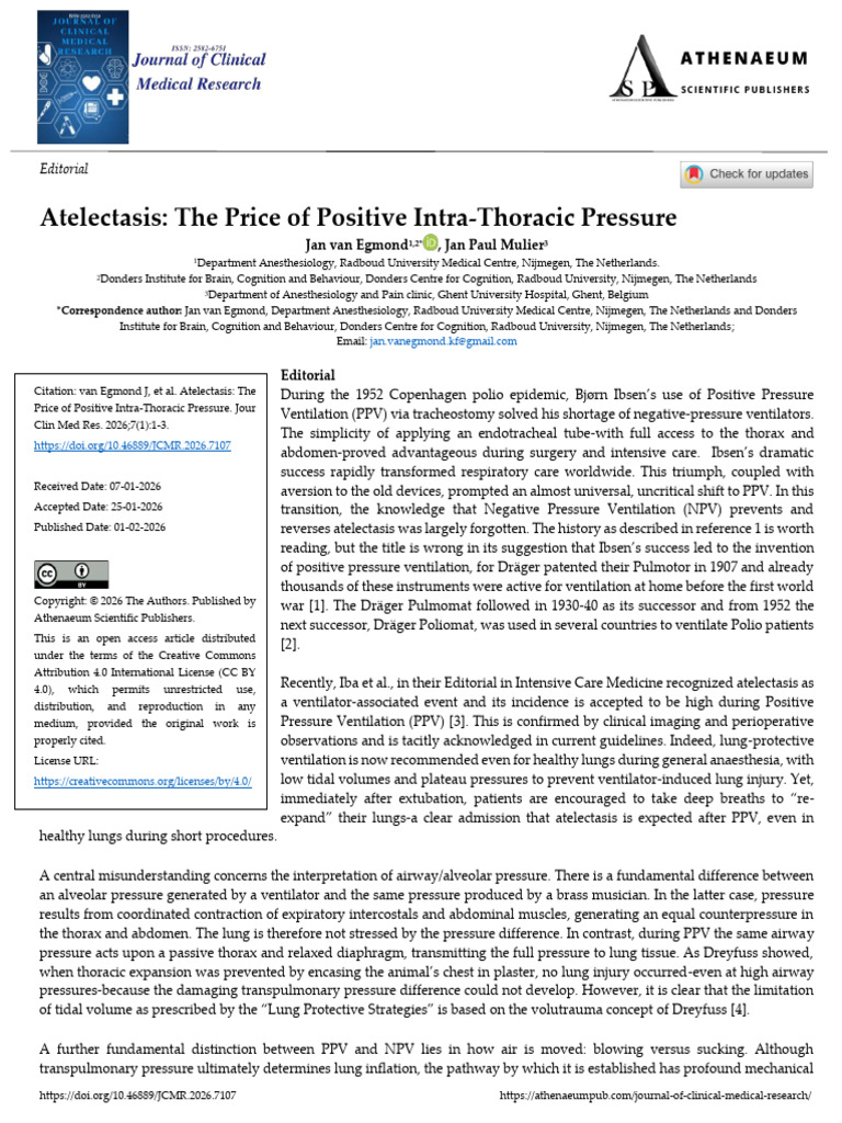 Atelectasis The Price of Positive Intra Thoracic Pressure | PDF ...