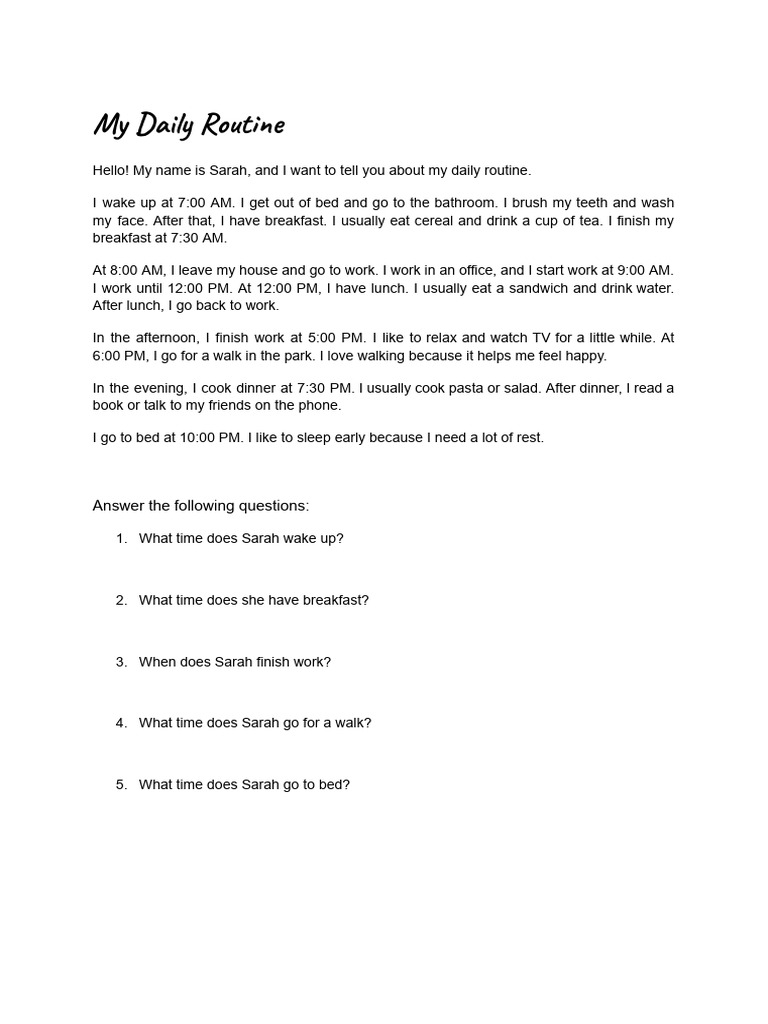 Reading Daily Routines | PDF