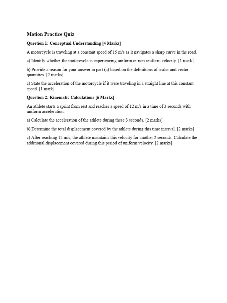 Motion Quiz | PDF