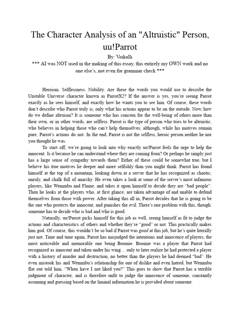 The Character Analysis of An - Altruistic - Person, Uu!Parrot | PDF ...
