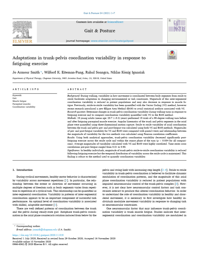 Adaptations in Trunk-pelvis Coordination Variability in Response to ...