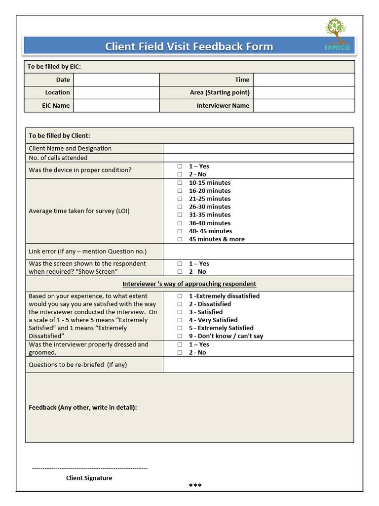 Feedback Format_Client Visit (to Be Filled by the Client)[1] | PDF