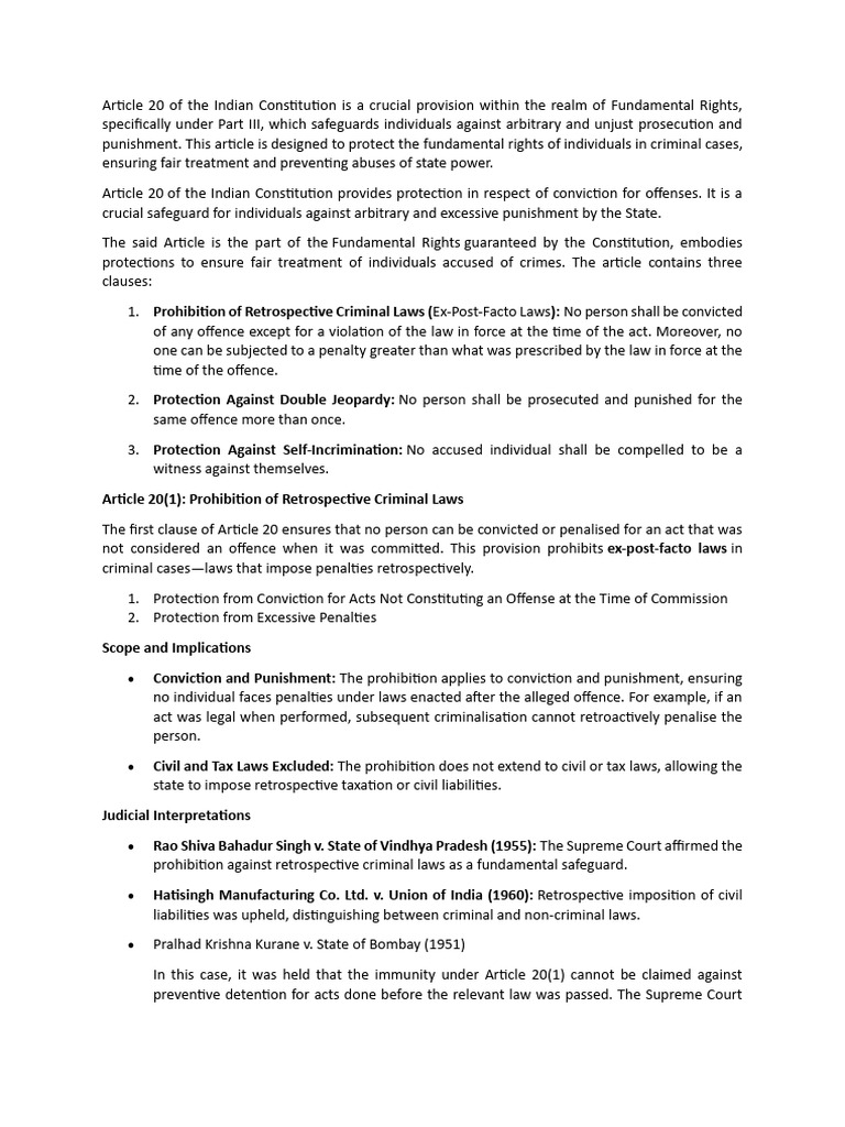 Article 20 | PDF | Ex Post Facto Law | Double Jeopardy