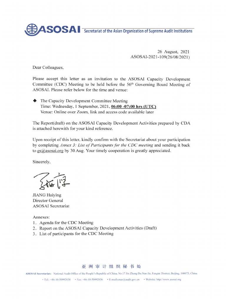 ASOSAI 2021 109InvitationLetter | PDF