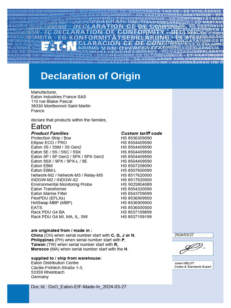 Eaton Ups Declaration Origin en Us | PDF