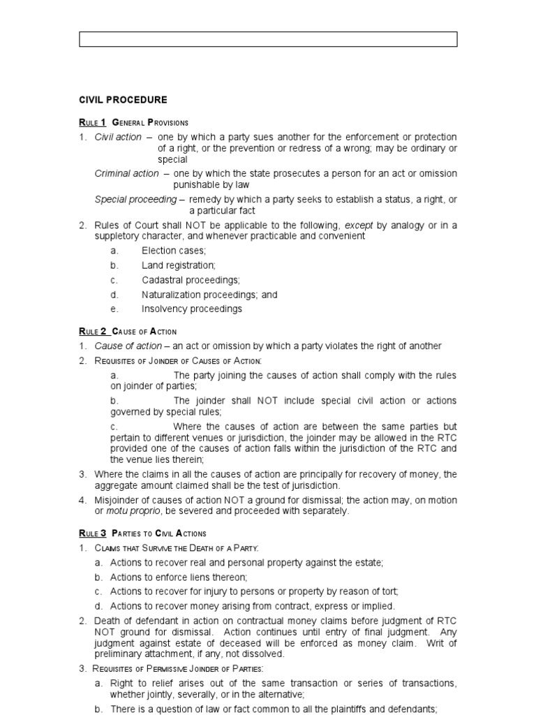 Bar Reviewer - Civil Procedure | PDF