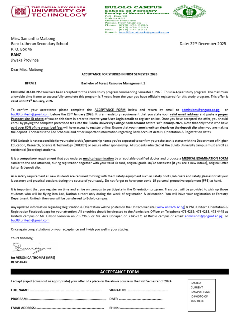 Maibong Samantha Acceptance Offer Letter for BFRM 1 2026.Docx | PDF ...