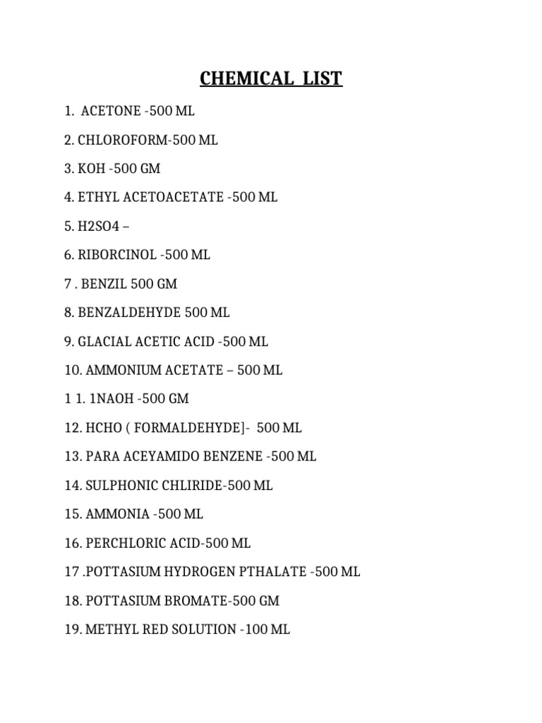 Chemical List 1 | PDF | Chloride | Chemical Compounds