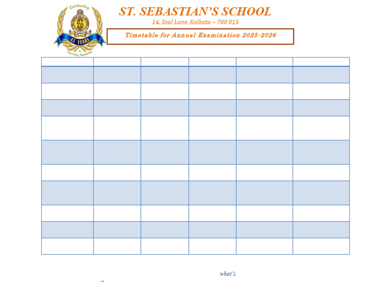 Annual Examination Time Table 2025 - 2026 | PDF