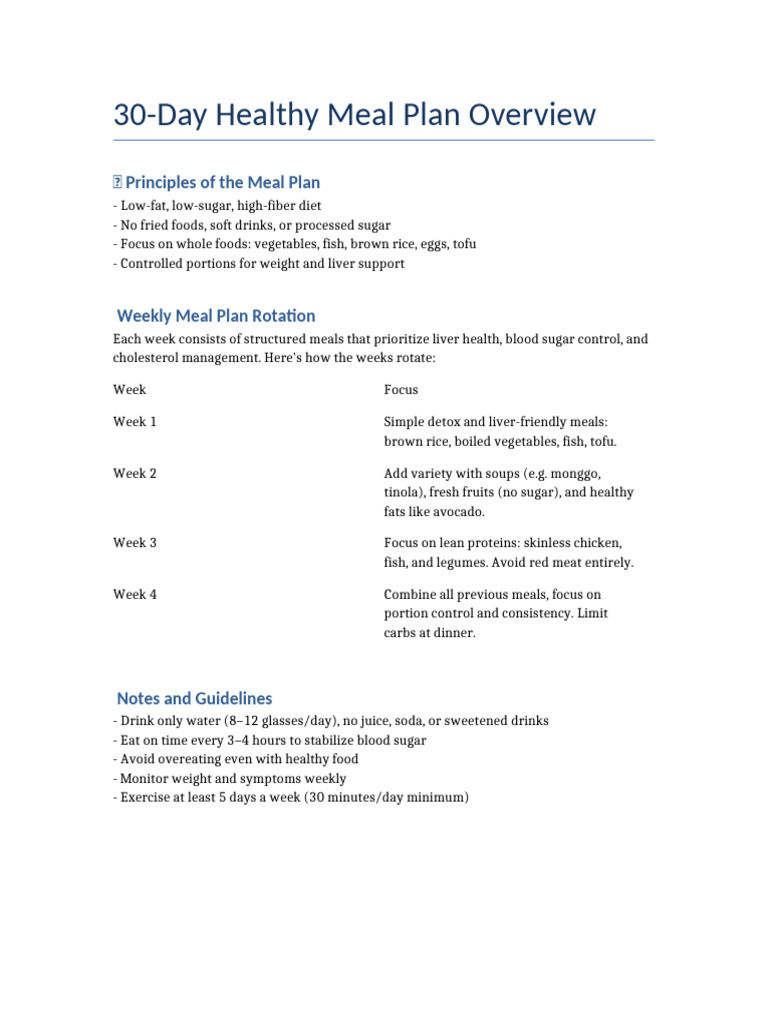 30-Day Healthy Meal Plan Overview | PDF
