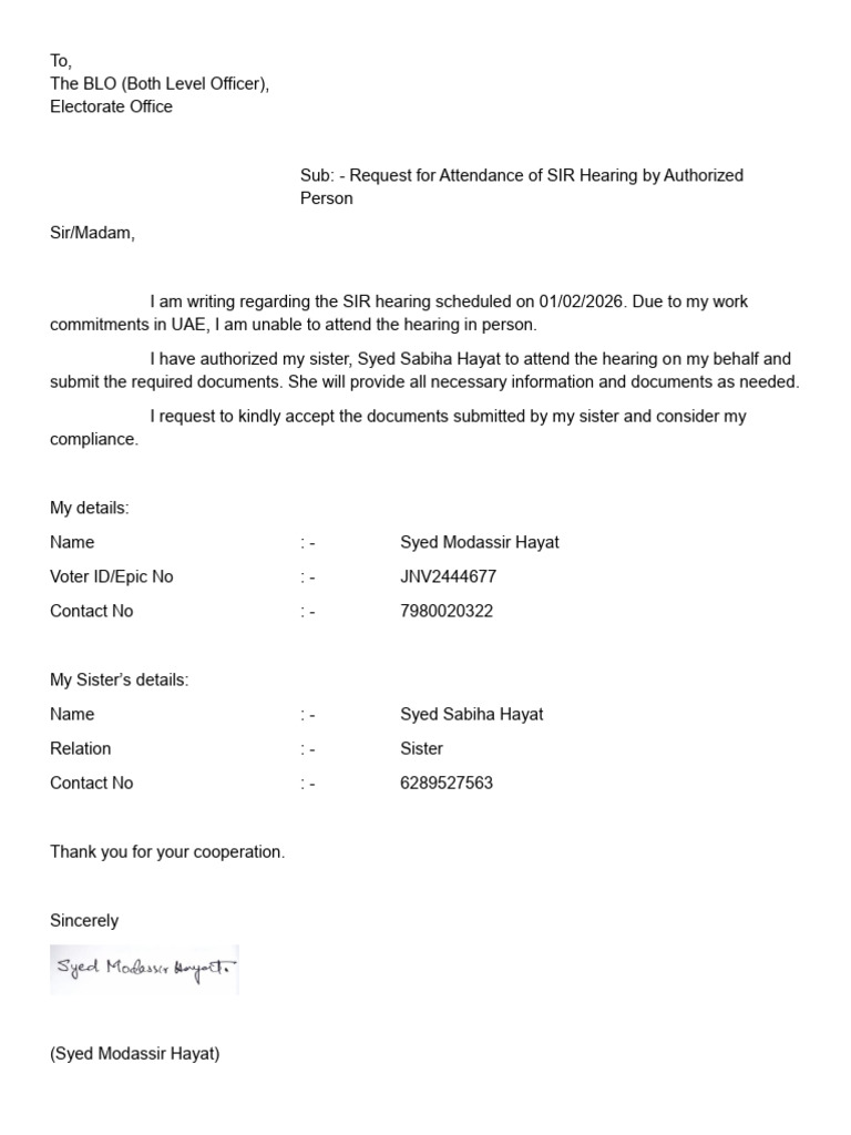 SIR Letter | PDF