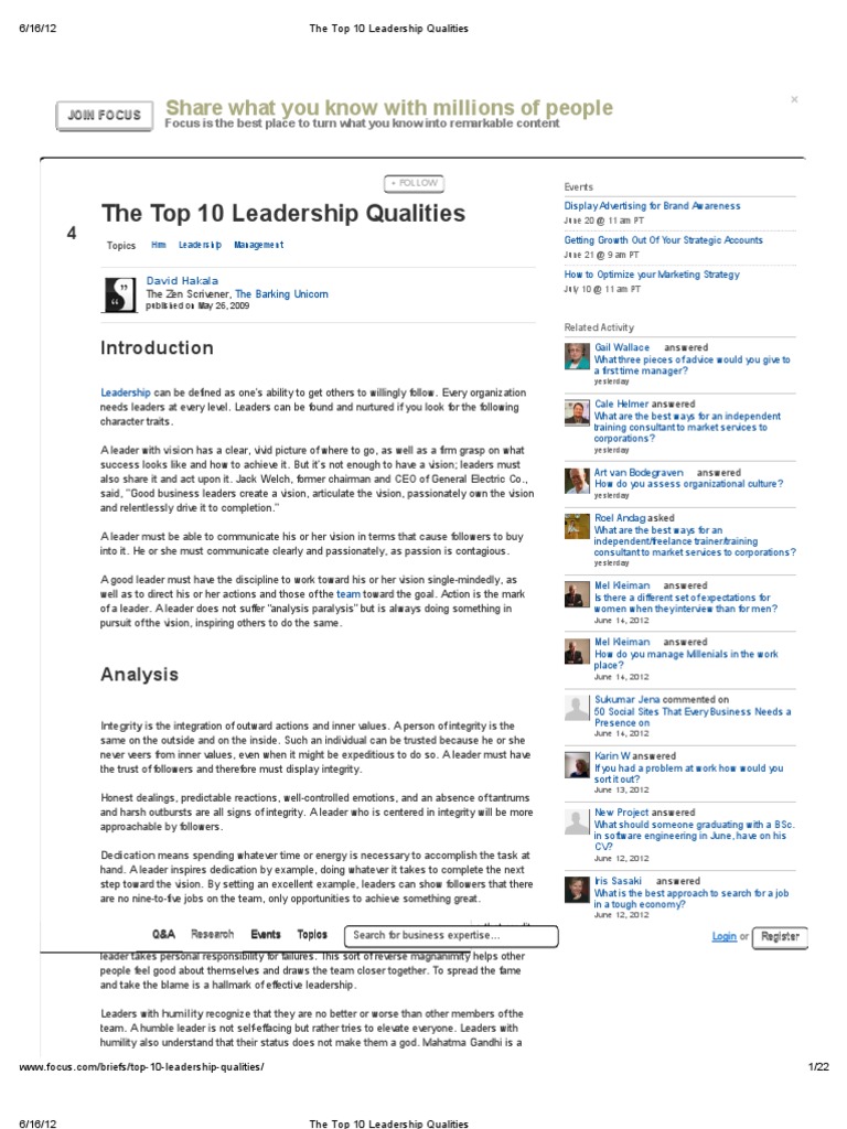 The Top 10 Leadership Qualities | PDF | Humour | Leadership