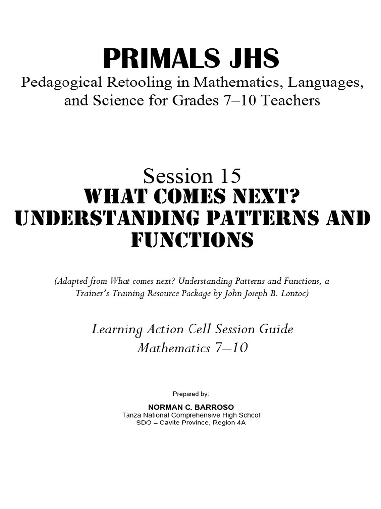 S15 SG - What Comes Next Understanding Patterns and Functions | PDF ...