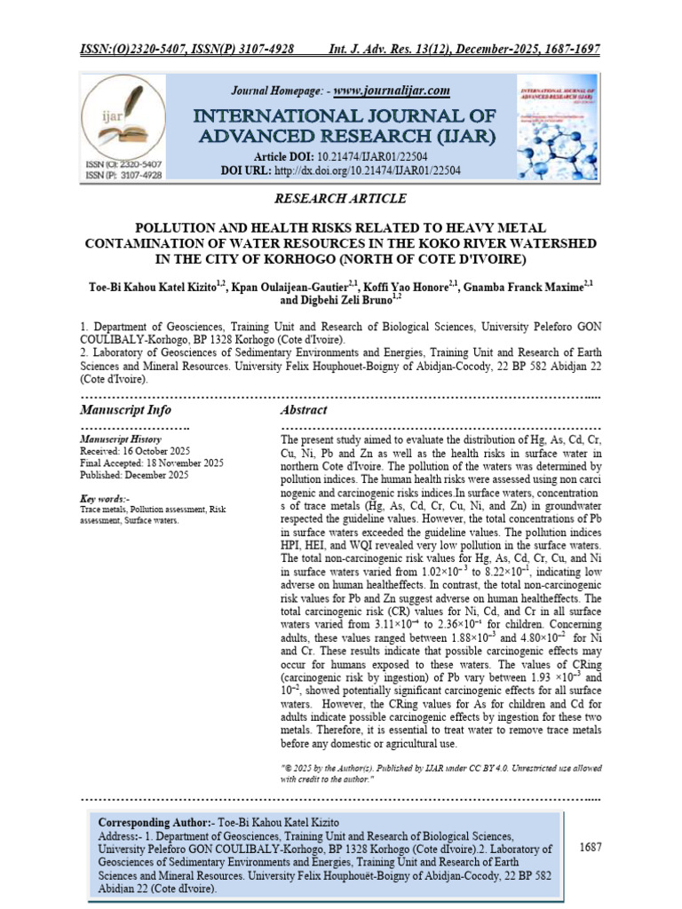 POLLUTION AND HEALTH RISKS RELATED TO HEAVY METAL CONTAMINATION OF ...