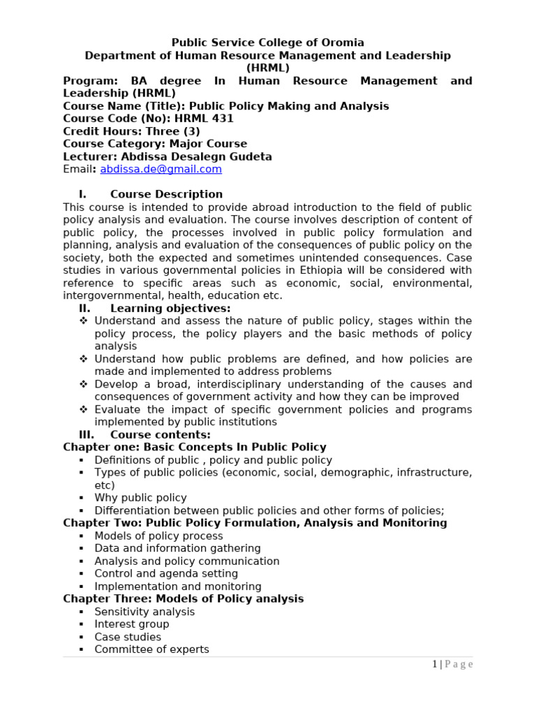 Course Outline PP | PDF | Policy | Decision Making