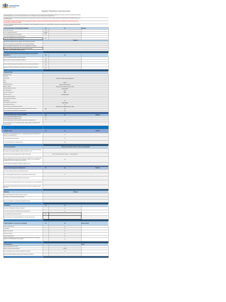 Supplier Readiness Assessment Questionnaire - Wayfera Solutions | PDF ...