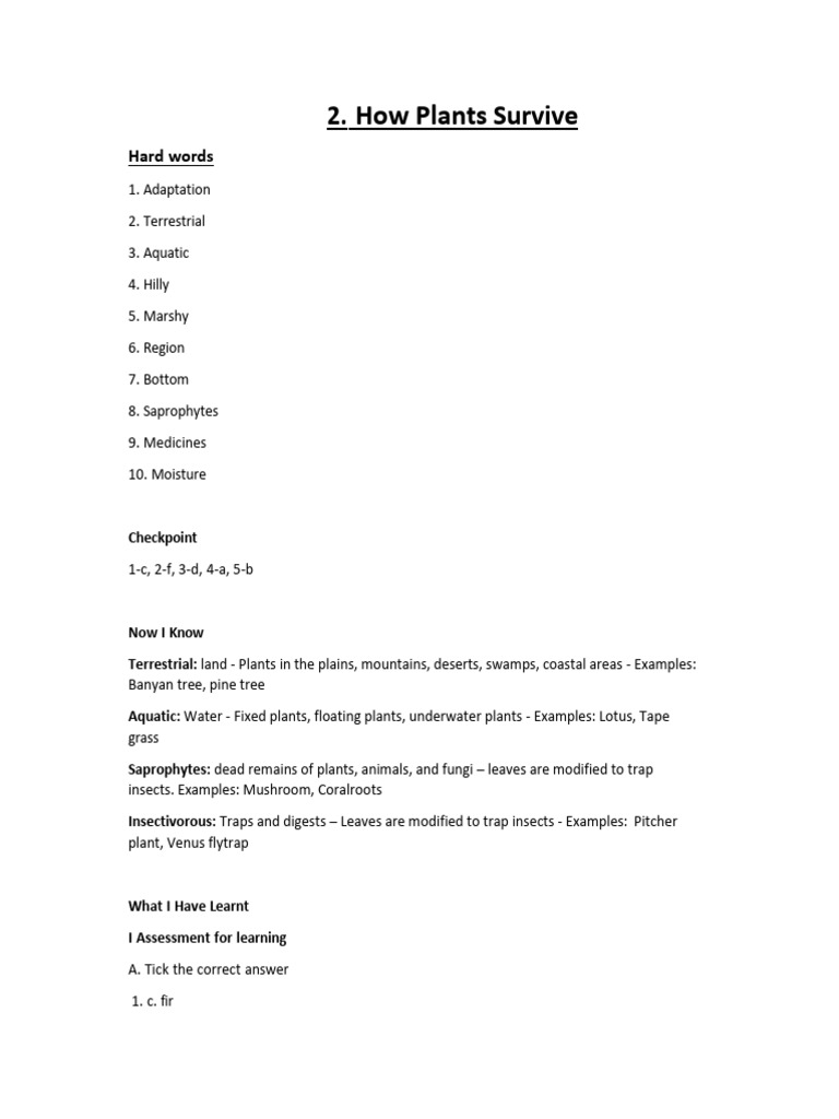 How Plants Survive | PDF | Foods | Plants