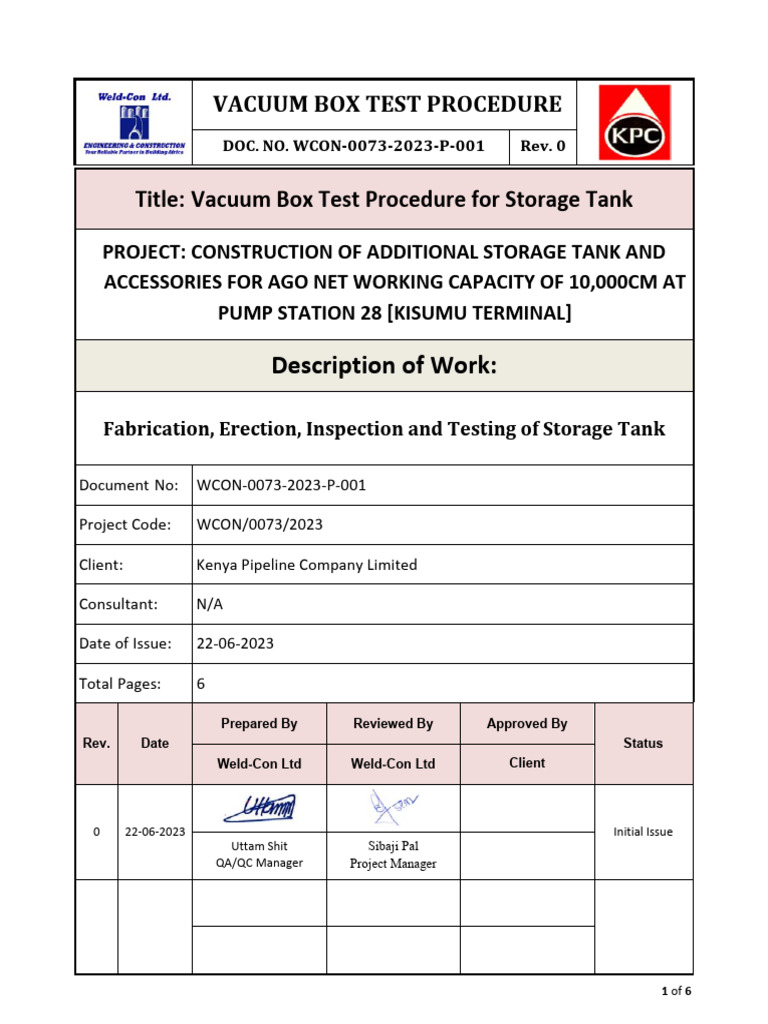 Attachment #4 - Vacuum Box Test Procedure | PDF | Leak | Vacuum
