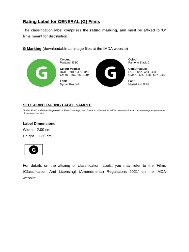 Label Specifications - Films Rating Labels | PDF | Text | Typefaces